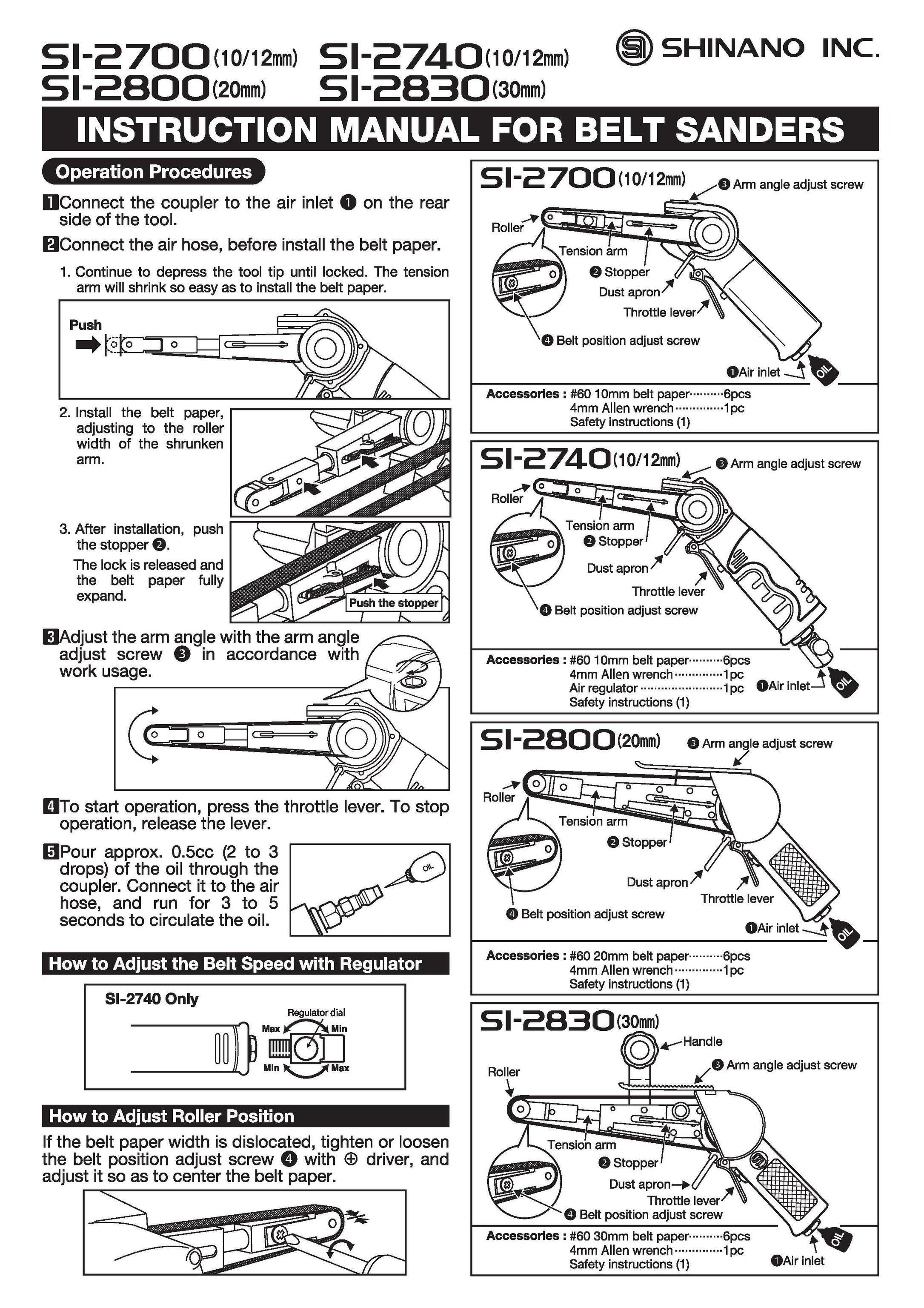 10 x 330mm Belt Sander | SI-2740 | Shinano Air Tools – Equipment ...
